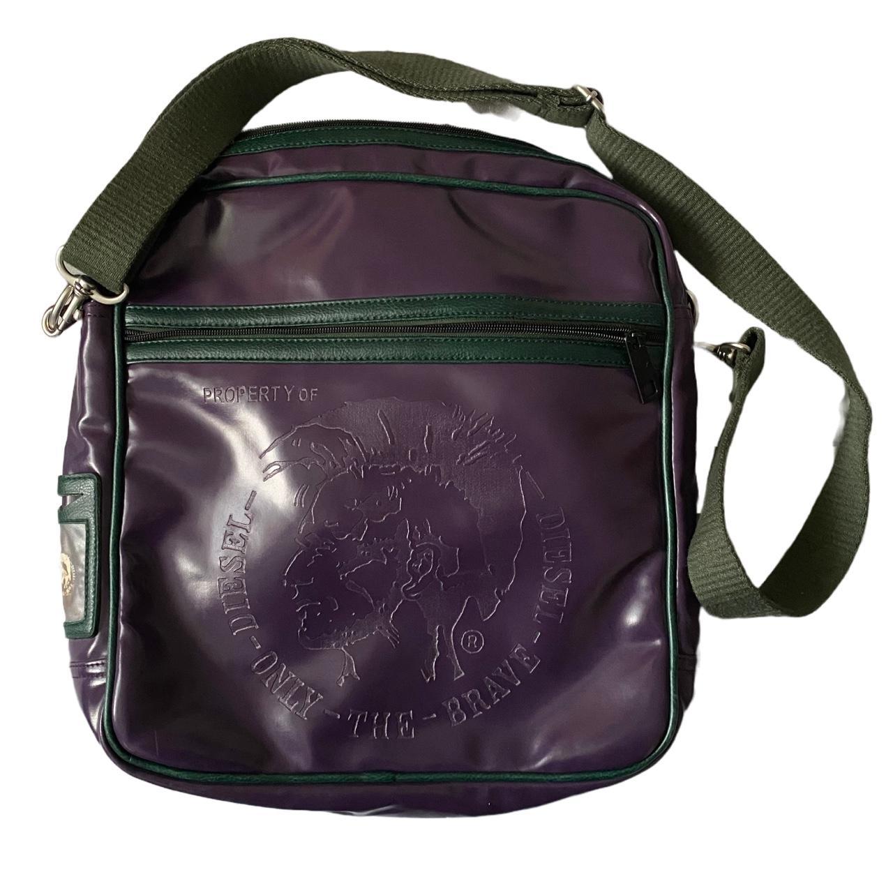 Diesel men’s purple messenger bag Green strap &... - Depop