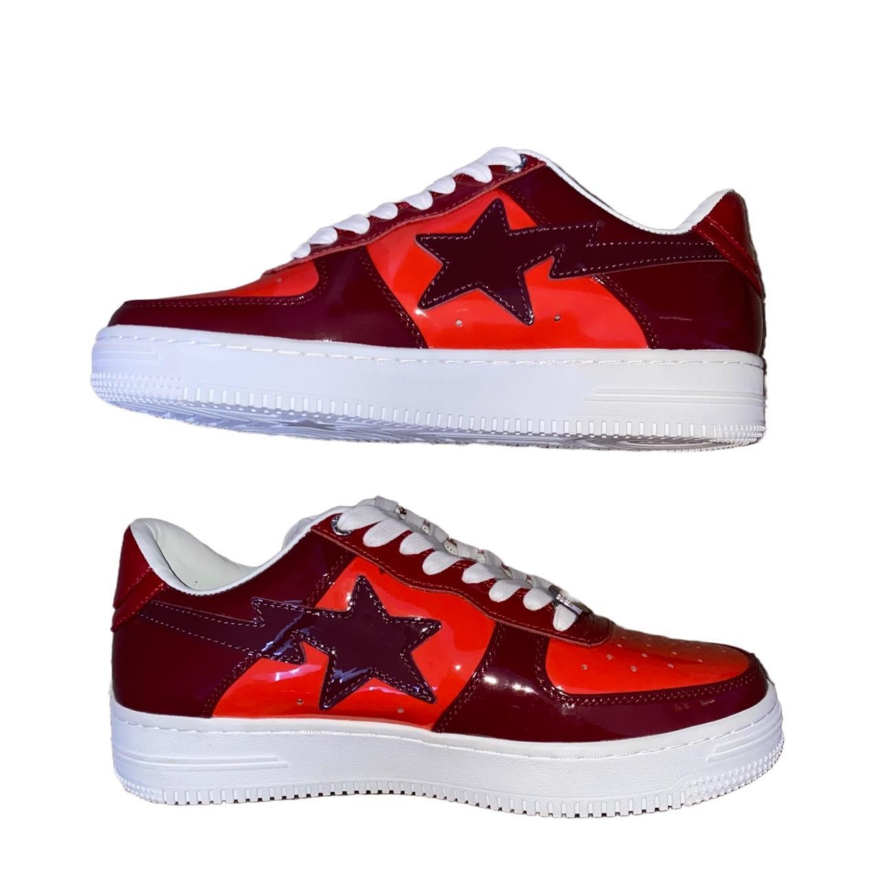 BAPE Men's Red and Burgundy Trainers | Depop
