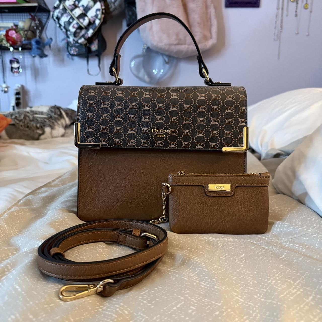 Dark Brown Dune Handbag with adjustable strap and... | Depop