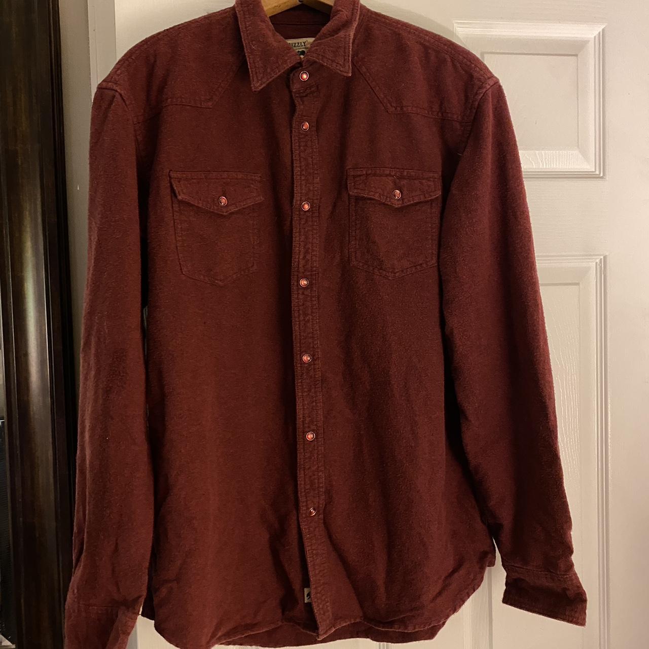 100% cotton , deep red work shirt with snap buttons... - Depop