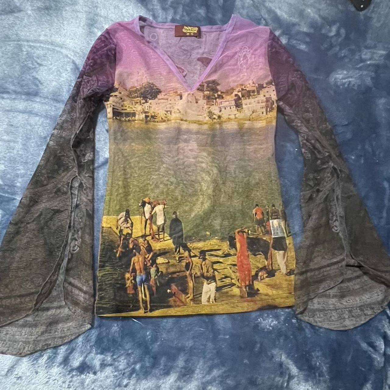 Beautiful Y2K mesh long sleeve top. Vintage top... - Depop