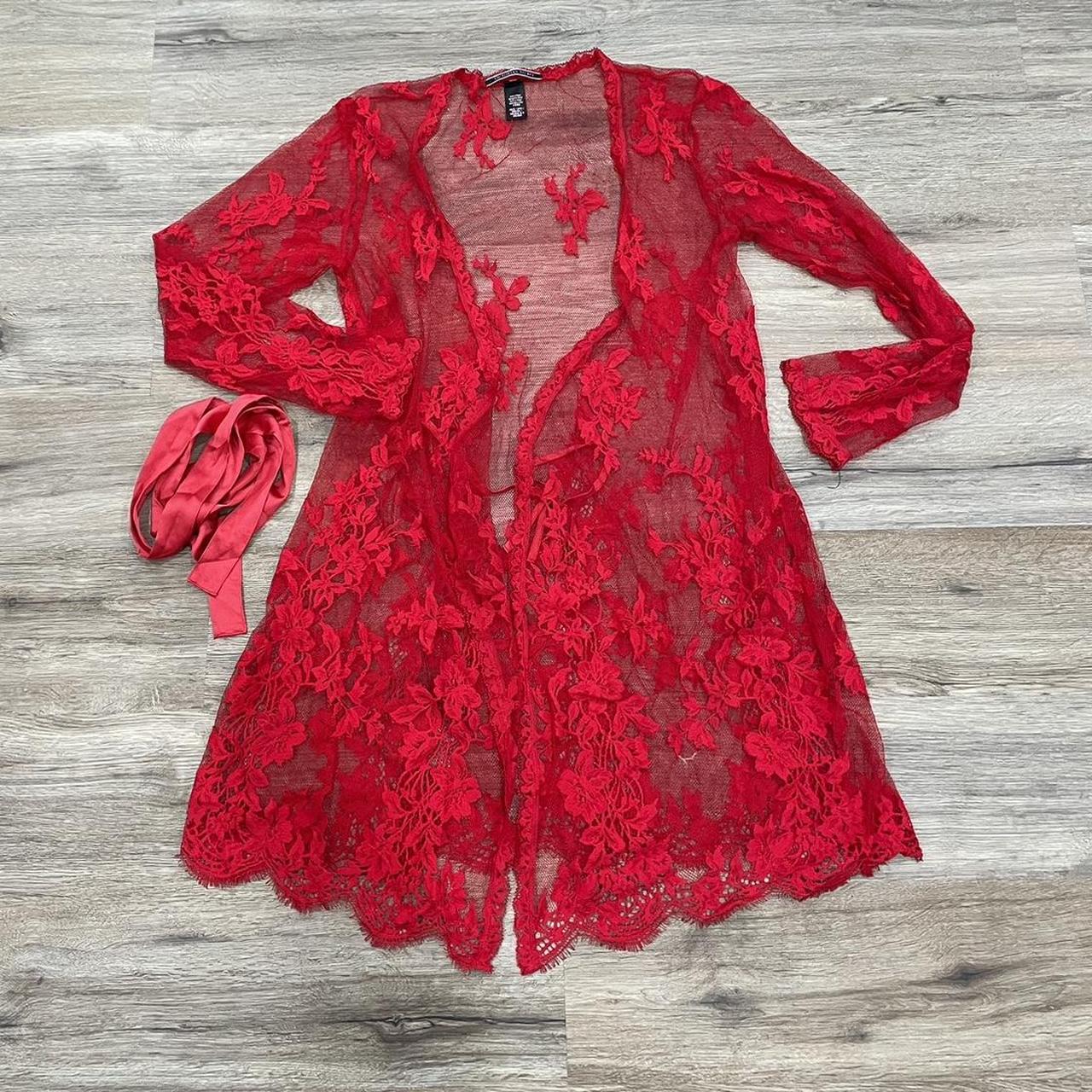 victoria’s secret red lace tie robe 💗 size XS, only... - Depop
