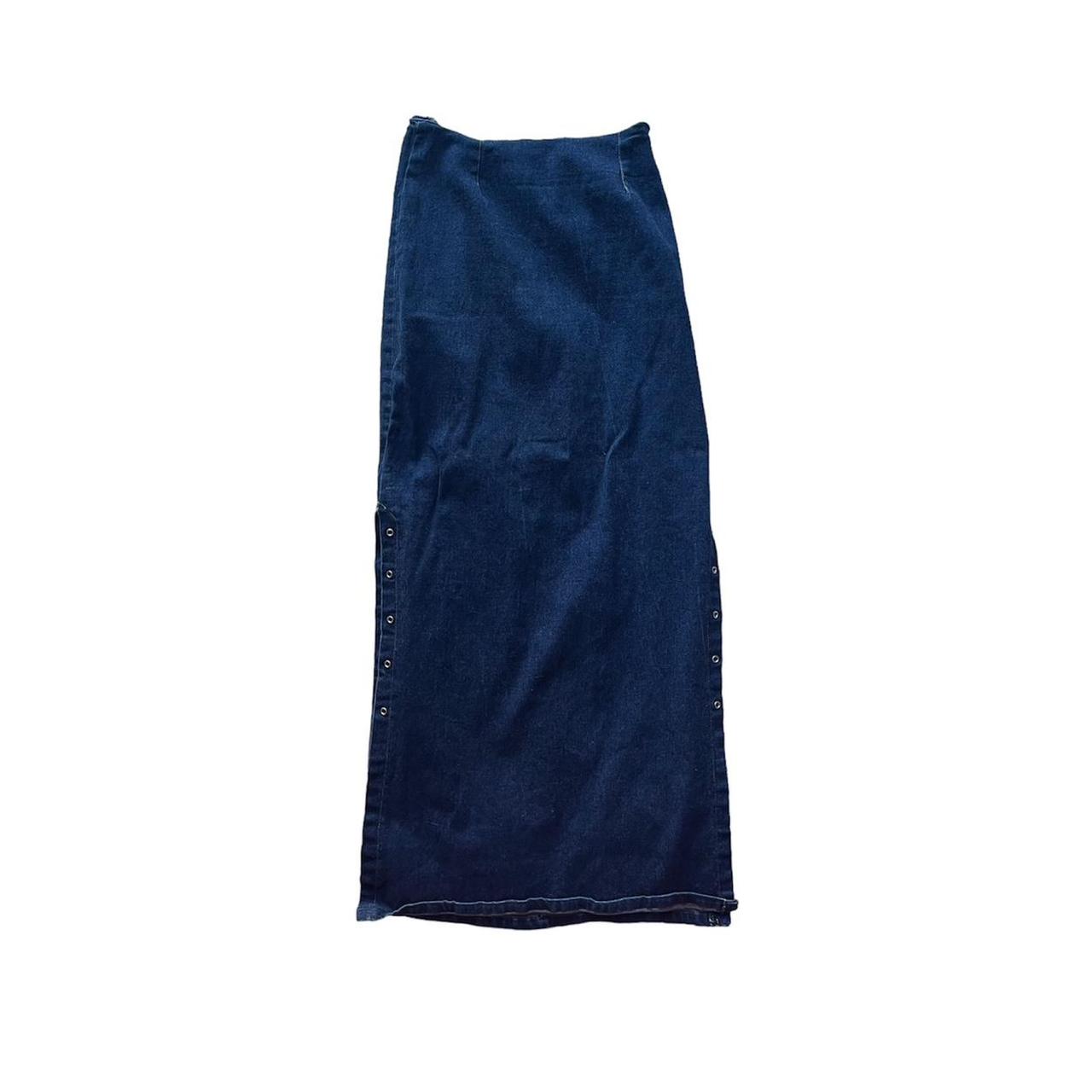vintage denim maxi skirt w/ lace up slits brand:... - Depop