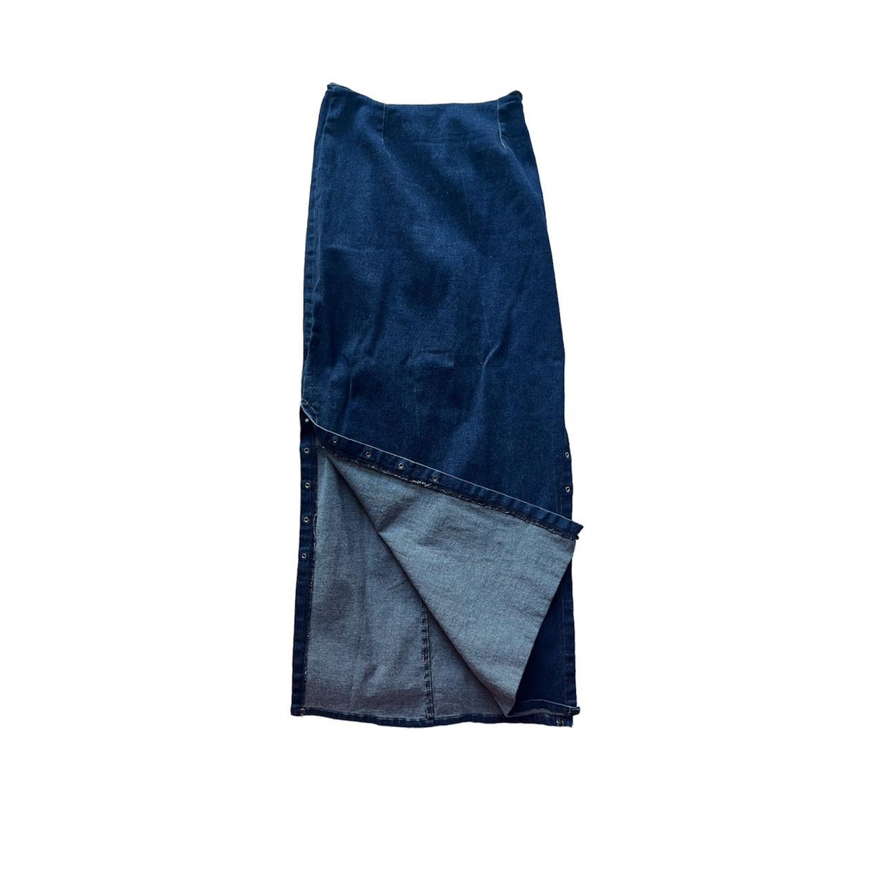 vintage denim maxi skirt w/ lace up slits brand:... - Depop