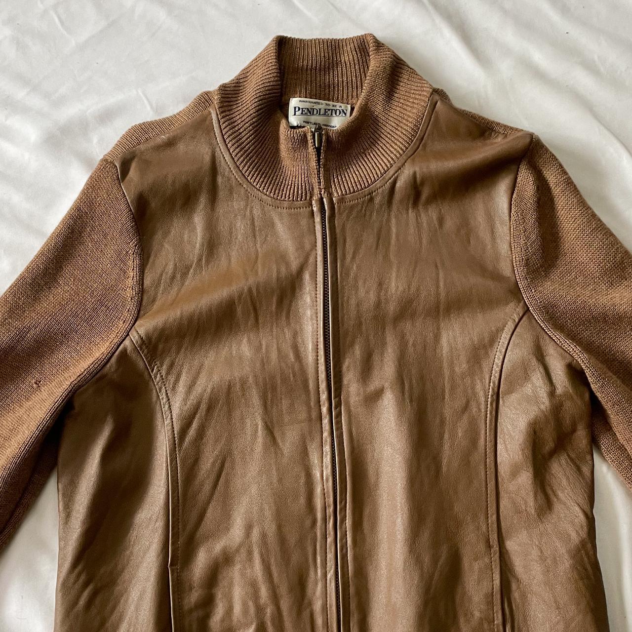 Y2K Tan Pendleton Leather Jacket Vintage 2000s... - Depop