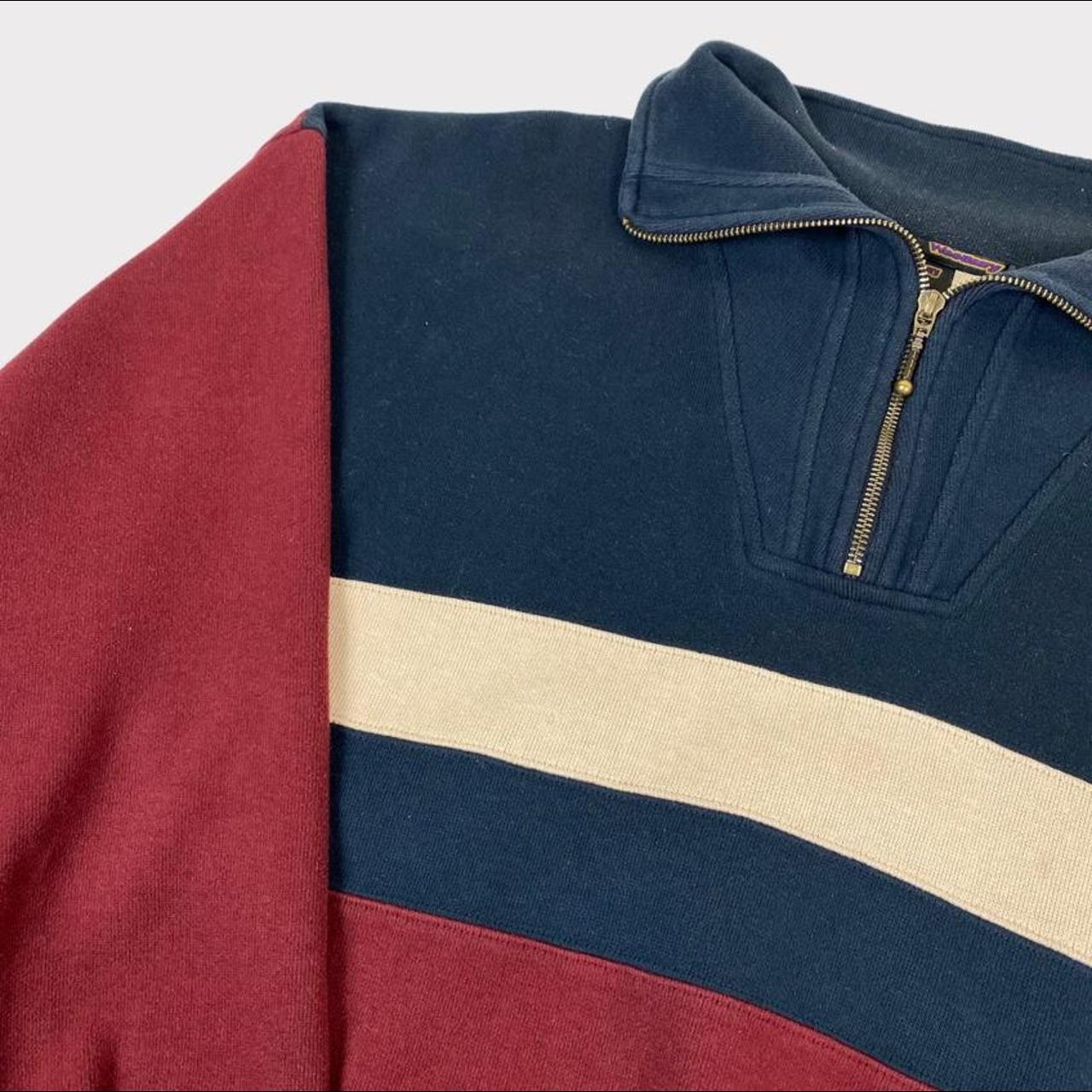 Vintage 90s Quarter Zip Sweatshirt Burgundy , navy... - Depop
