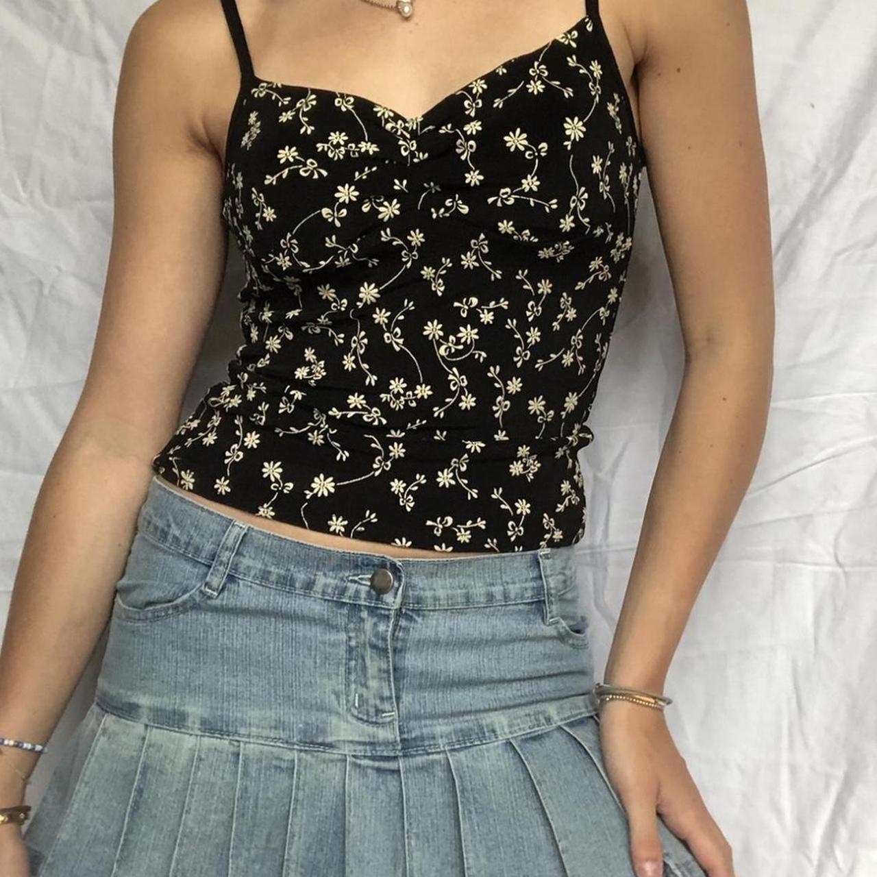 Black floral bustier/basque top. It’s a stretchy... - Depop