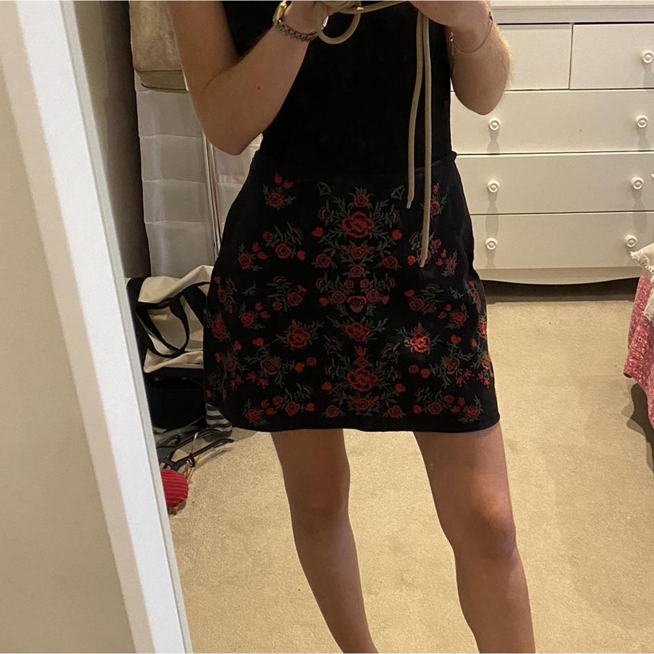 Black and red floral zara skirt. Hardly worn. Size xs - Depop