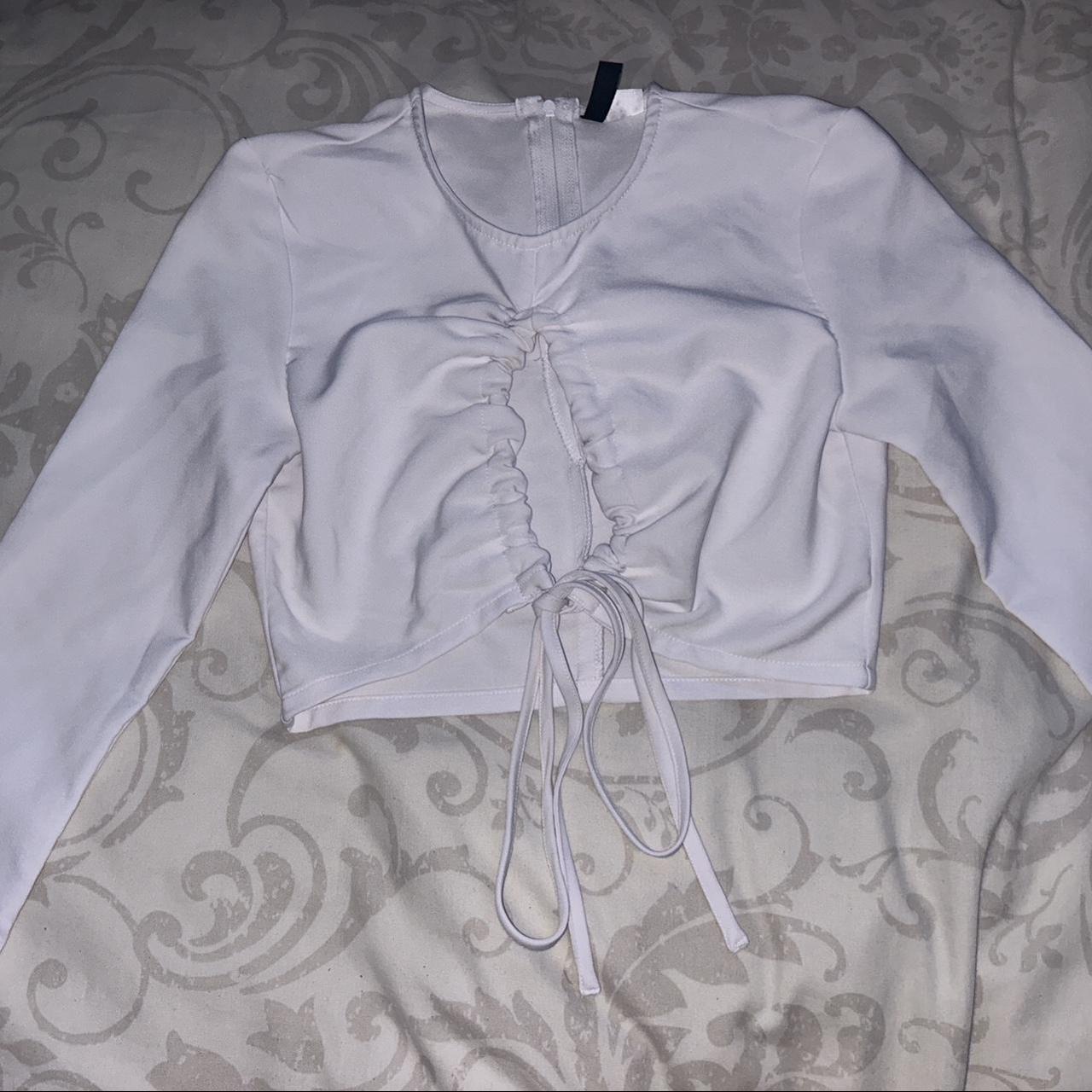 White cut out ring crop top. Ruched detailing in the... - Depop