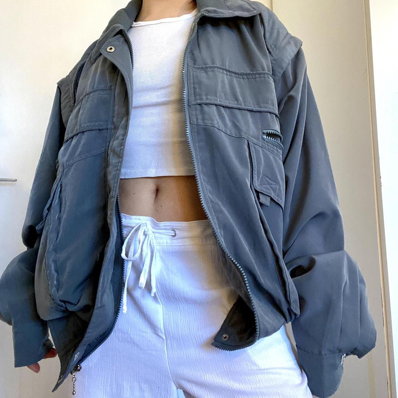 Washed out navy blue oversized bomber jacket... - Depop