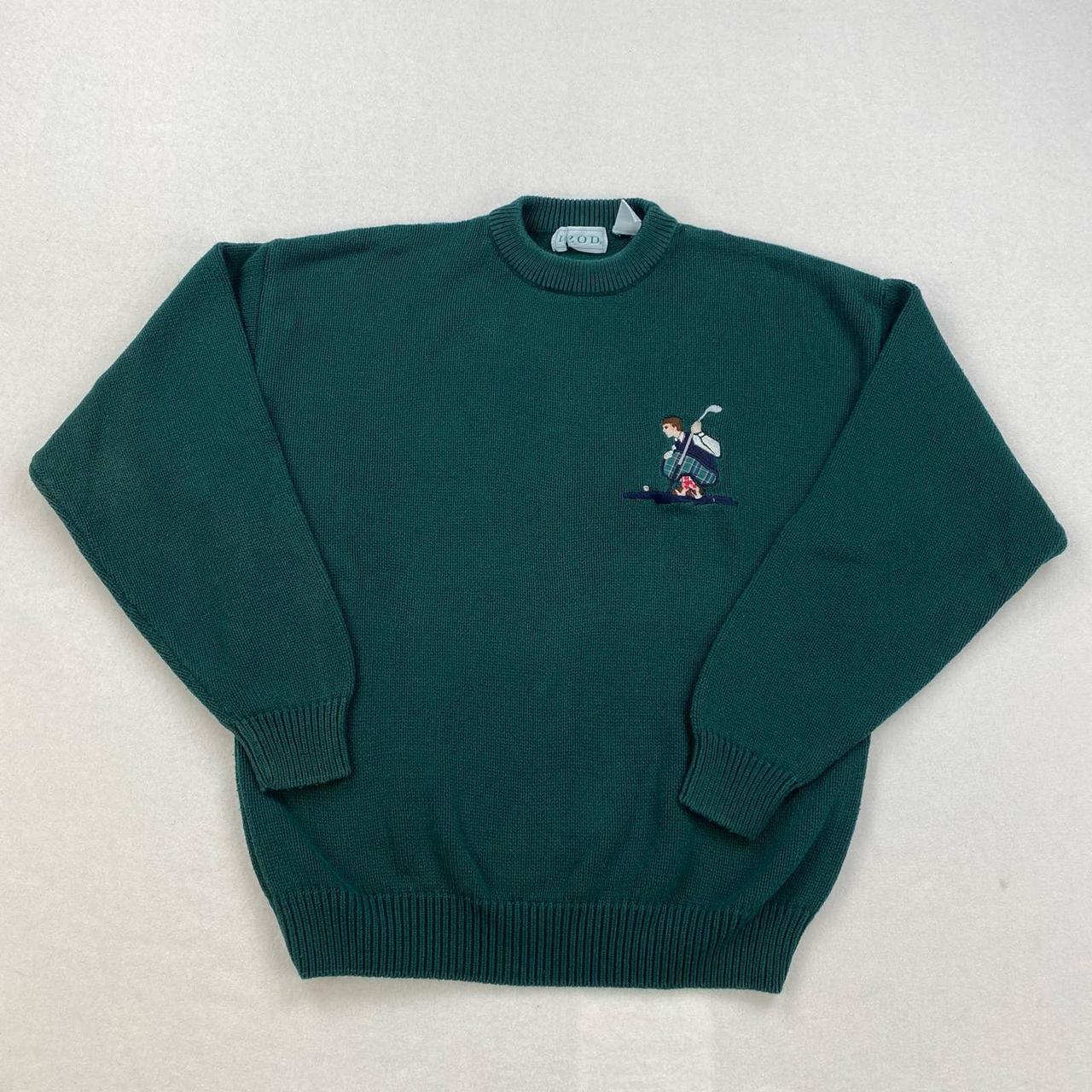 Vintage Izod Knit Sweater Green Cotton Embroidered... - Depop