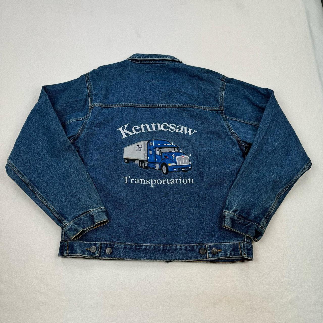 Vintage Trucking Jacket Dark Wash Denim Button Up... | Depop