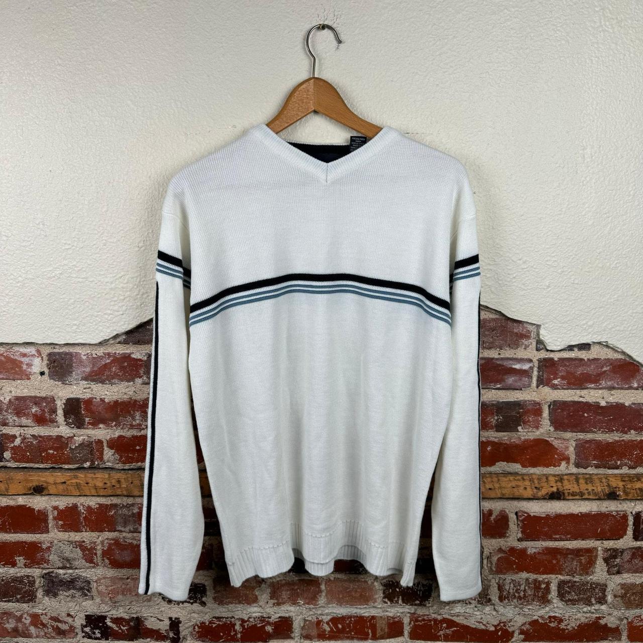 Vintage Point Zero Sweater Sz Large White Blue... | Depop