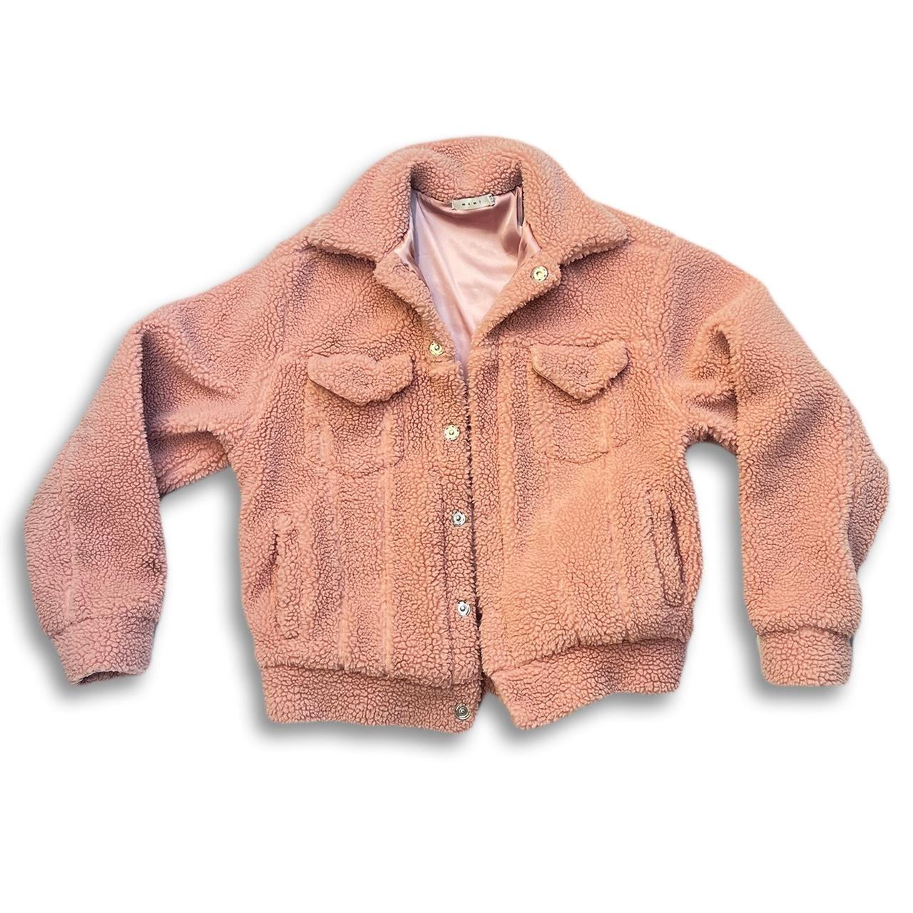 Salmon-Pink fluffy wool jacket from MNML. Listed as... - Depop