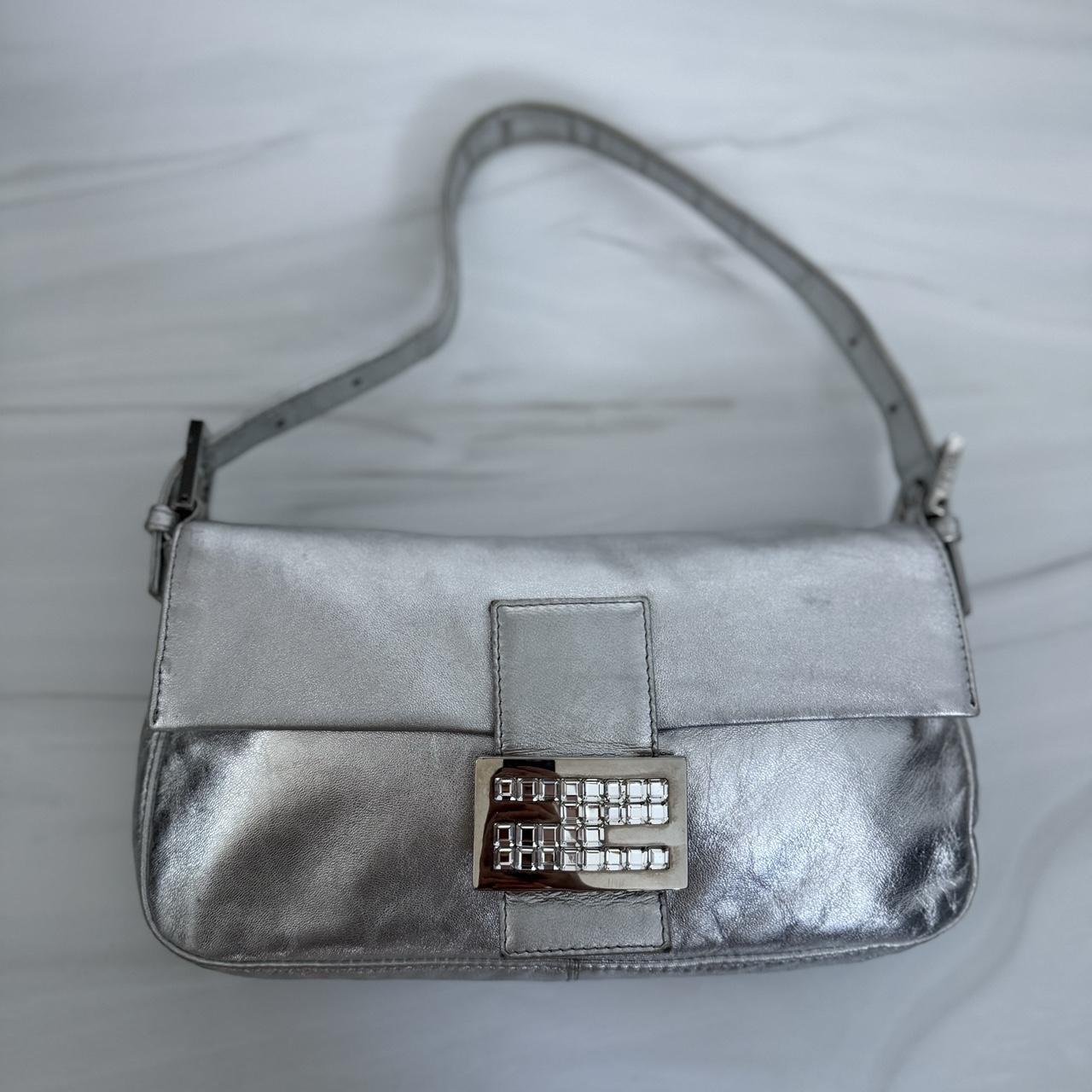 Fendi Rhinestone Crystal Silver Metallic Baguette... | Depop