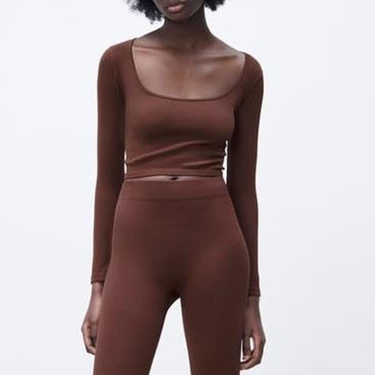 Zara brown seamless brown long sleeve top - Depop