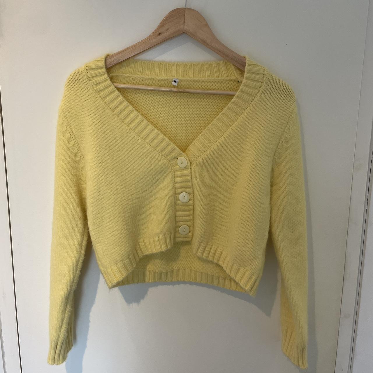 super cool yellow cropped cardigan says M would... - Depop
