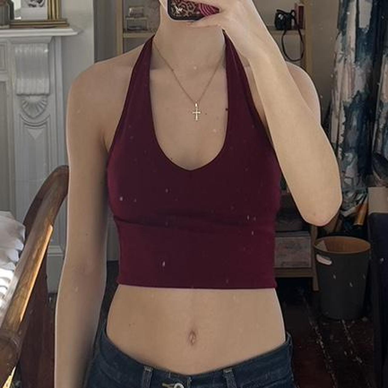 Burgundy halter neck crop top Brandy Melville... - Depop