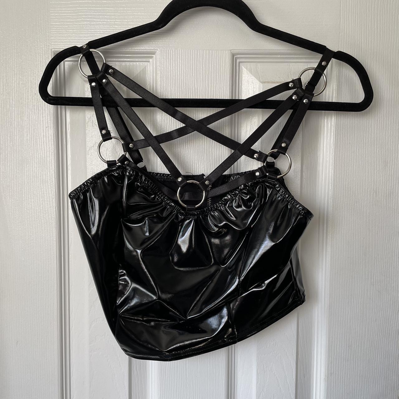 dolls kill widow strap pvc crop top. never worn size... - Depop