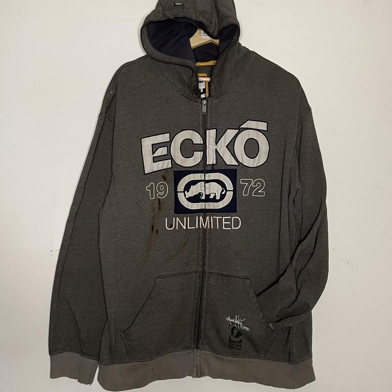 Y2K late 2000s Ecko UNLTD. zip up hoodie ⚠️ STAINED... - Depop