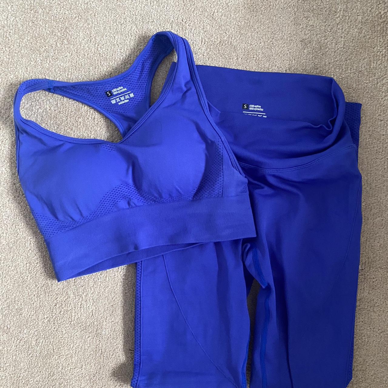 Blue gym set Sports bra and leggings included Size... - Depop