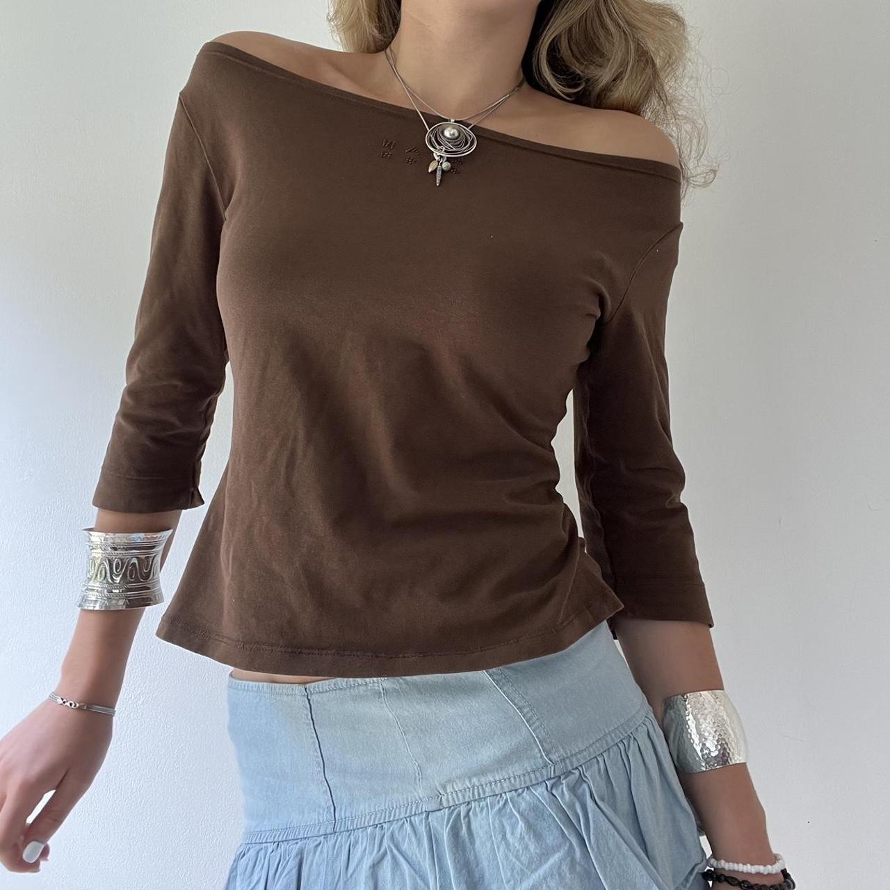 Vintage off the shoulder brown diamante top. Will... - Depop