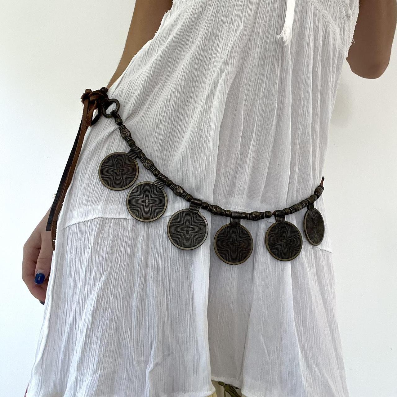 Vintage leather boho disc belt with metal detail.... - Depop