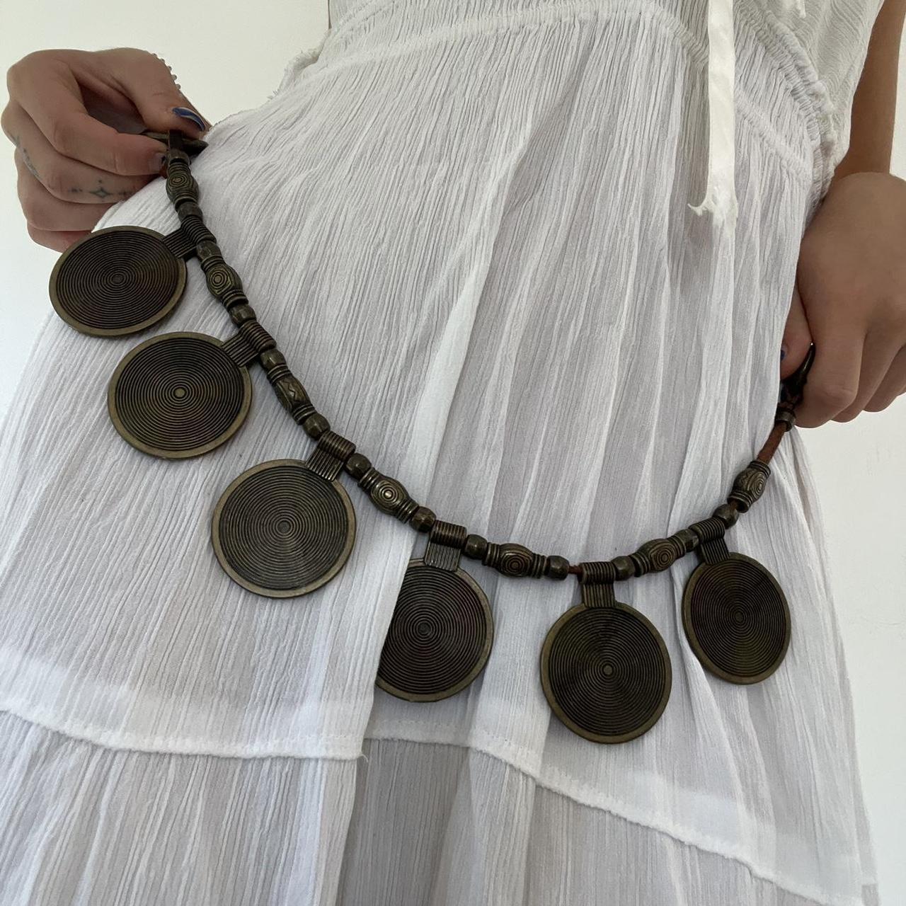 Vintage leather boho disc belt with metal detail.... - Depop