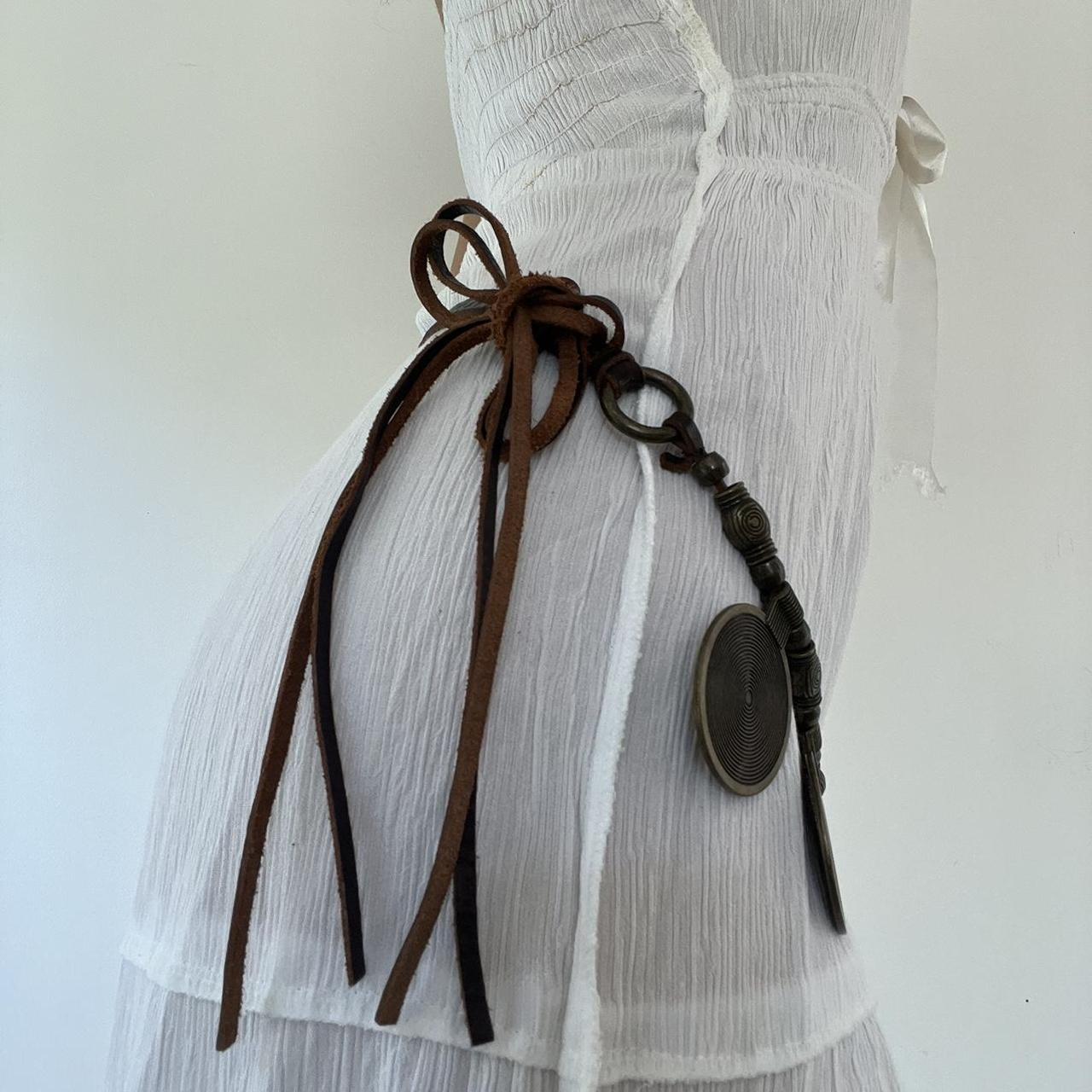 Vintage leather boho disc belt with metal detail.... - Depop