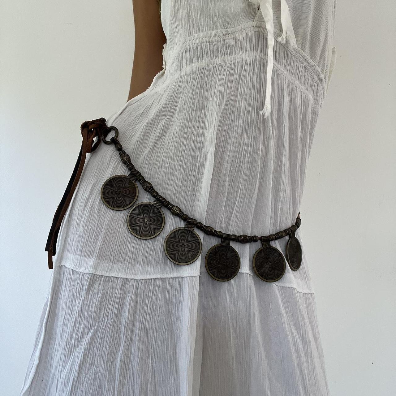 Vintage leather boho disc belt with metal detail.... - Depop