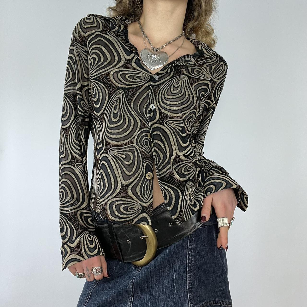 Vintage Y2k swirly button up shirt. Will fit 6-12,... - Depop