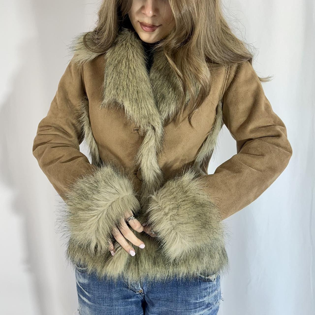 Vintage HOOCH afghan suede, fur trim coat. Button up... | Depop
