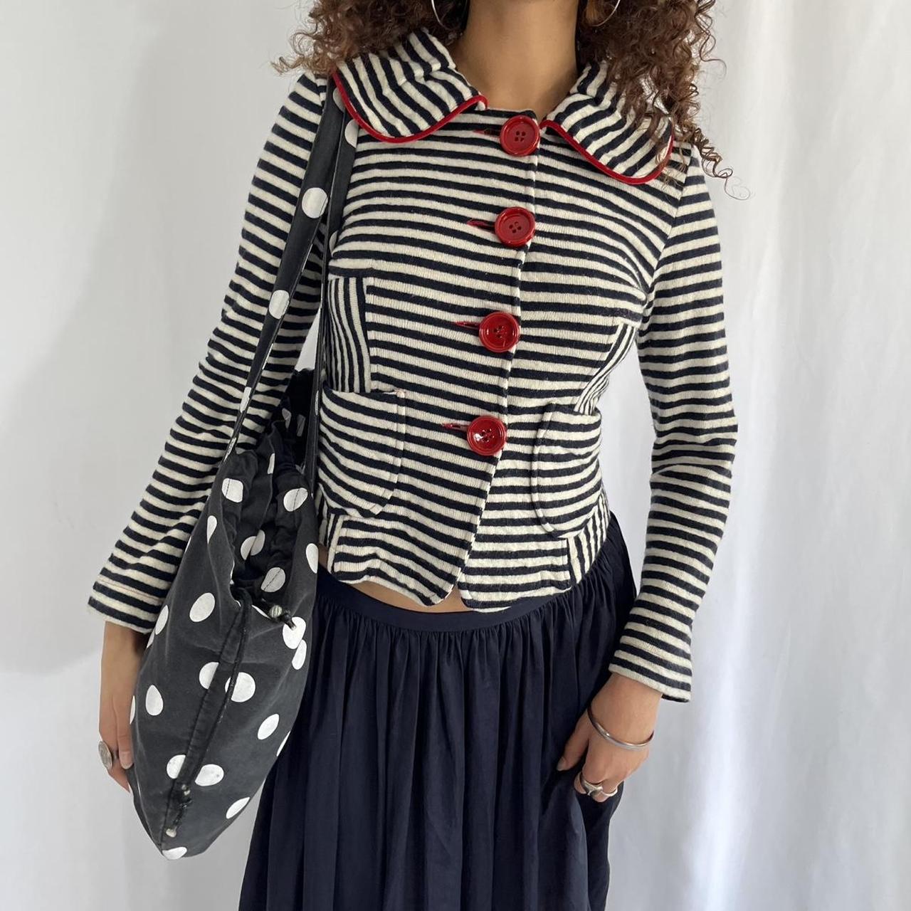 Vintage striped knit jacket with large button... | Depop