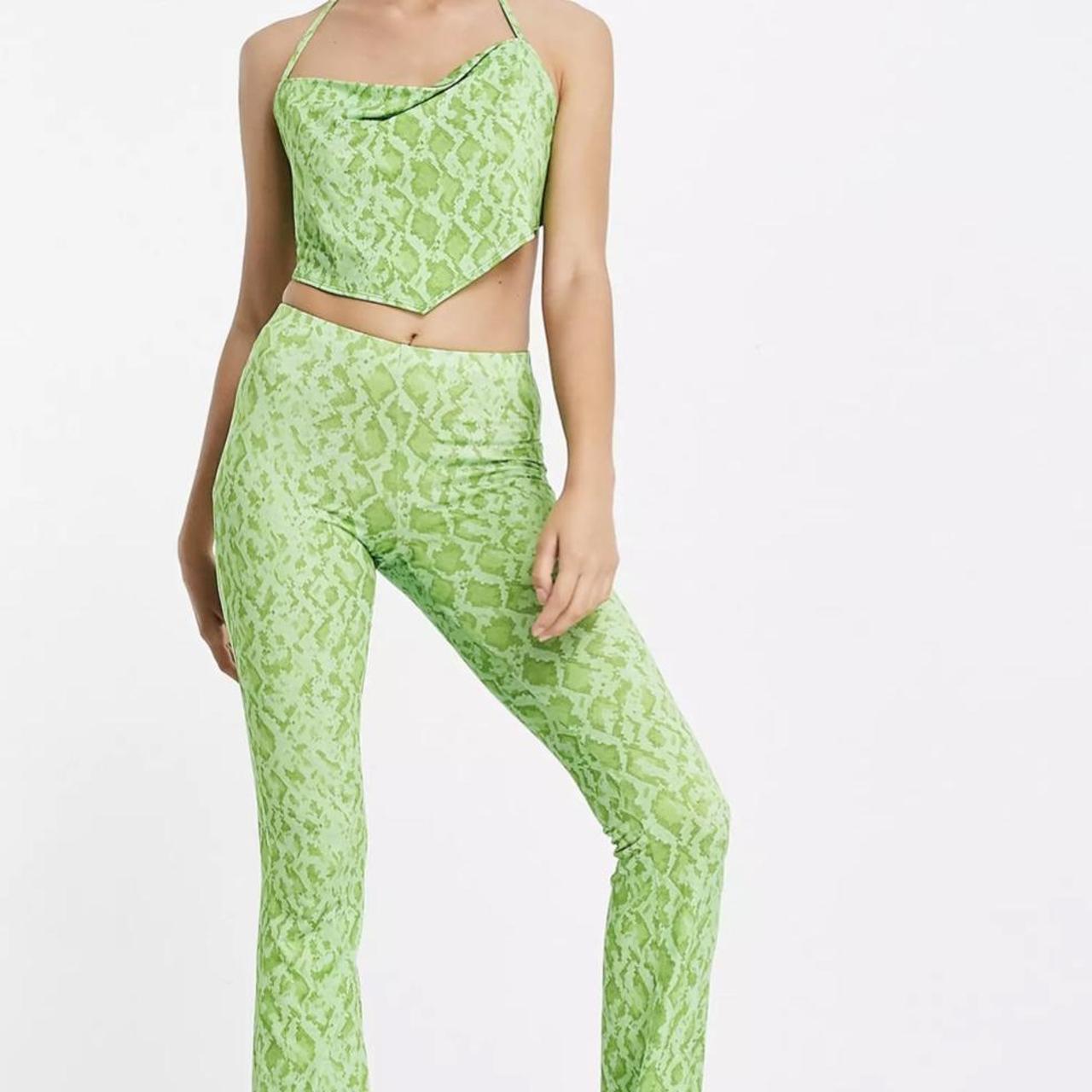 ASOS GREEN PRINT FLARE COOR FLARED TROUSERS AND TIE... - Depop