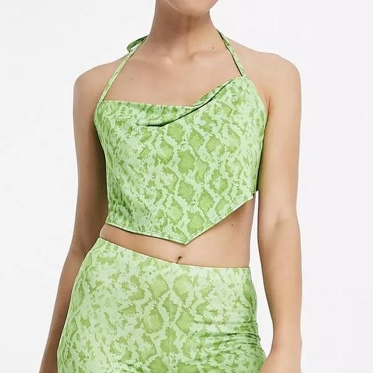 ASOS GREEN PRINT FLARE COOR FLARED TROUSERS AND TIE... - Depop