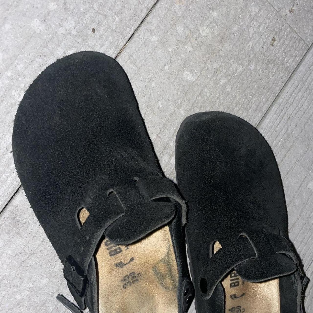 Black suede Birkenstock clogs with strap - Depop