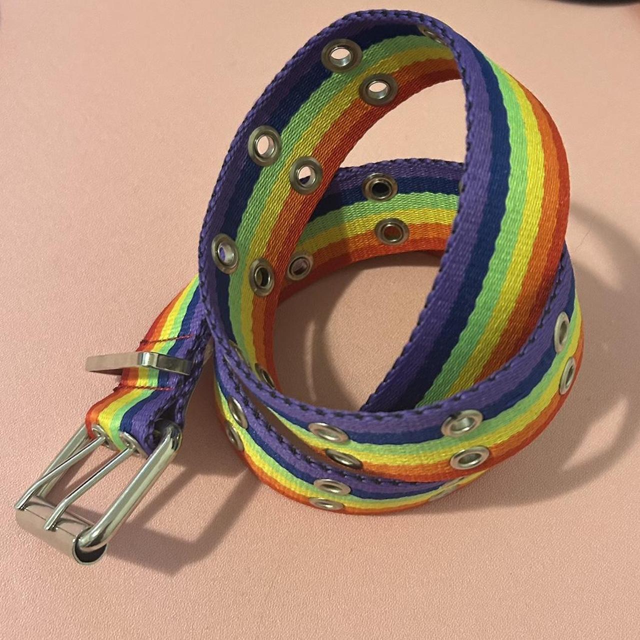 rainbow grommet belt from hot topic. worn once to... - Depop