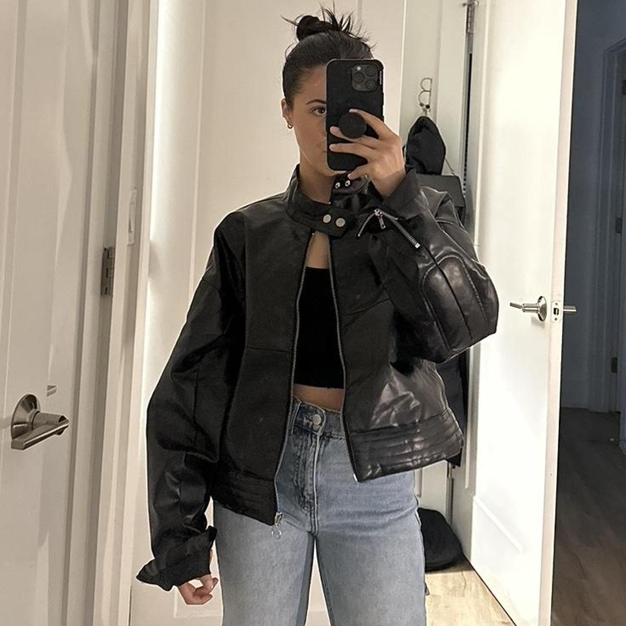 PrettyLittleThing Leather motorcycle black jacket.... - Depop