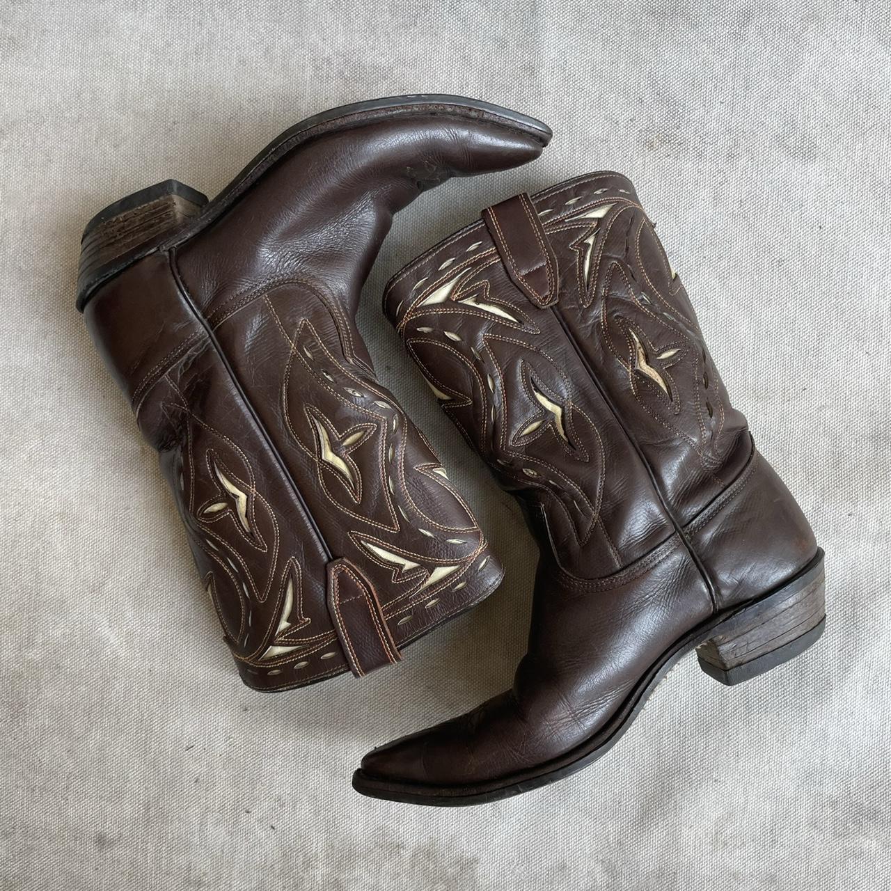 Vintage Woman’s Acme boots in a brown colorway with... - Depop