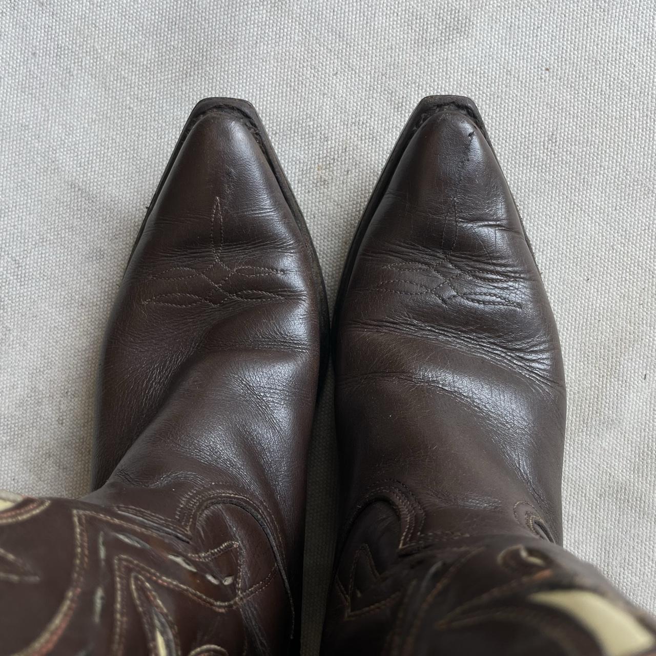 Vintage Woman’s Acme boots in a brown colorway with... - Depop