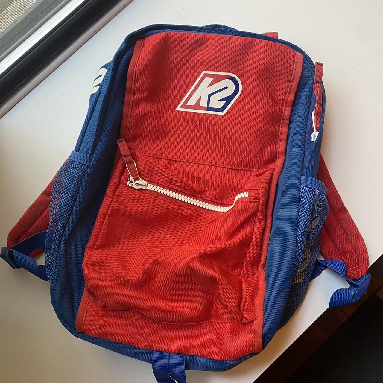 Super cute red and blue backpack with big chunky... - Depop