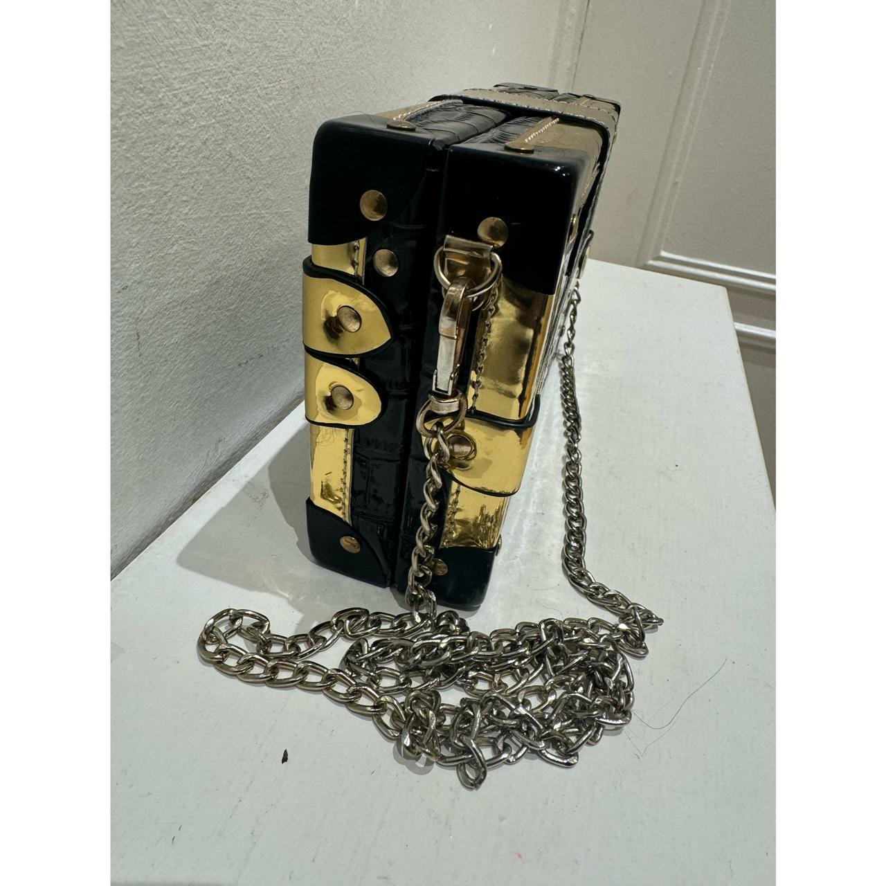 Black patent & gold box bag. Detachable chain to... - Depop