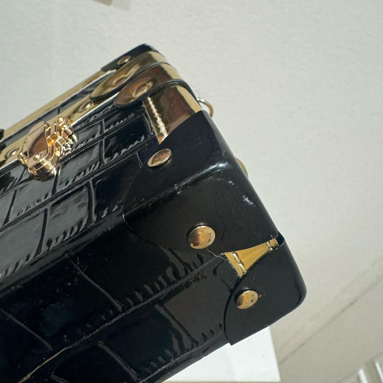 Black patent & gold box bag. Detachable chain to... - Depop