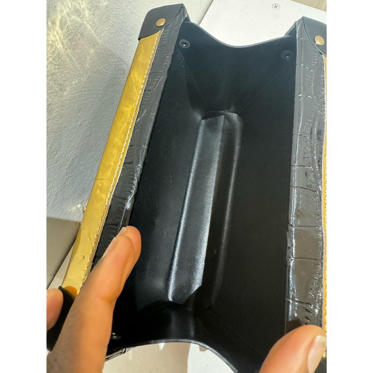 Black patent & gold box bag. Detachable chain to... - Depop