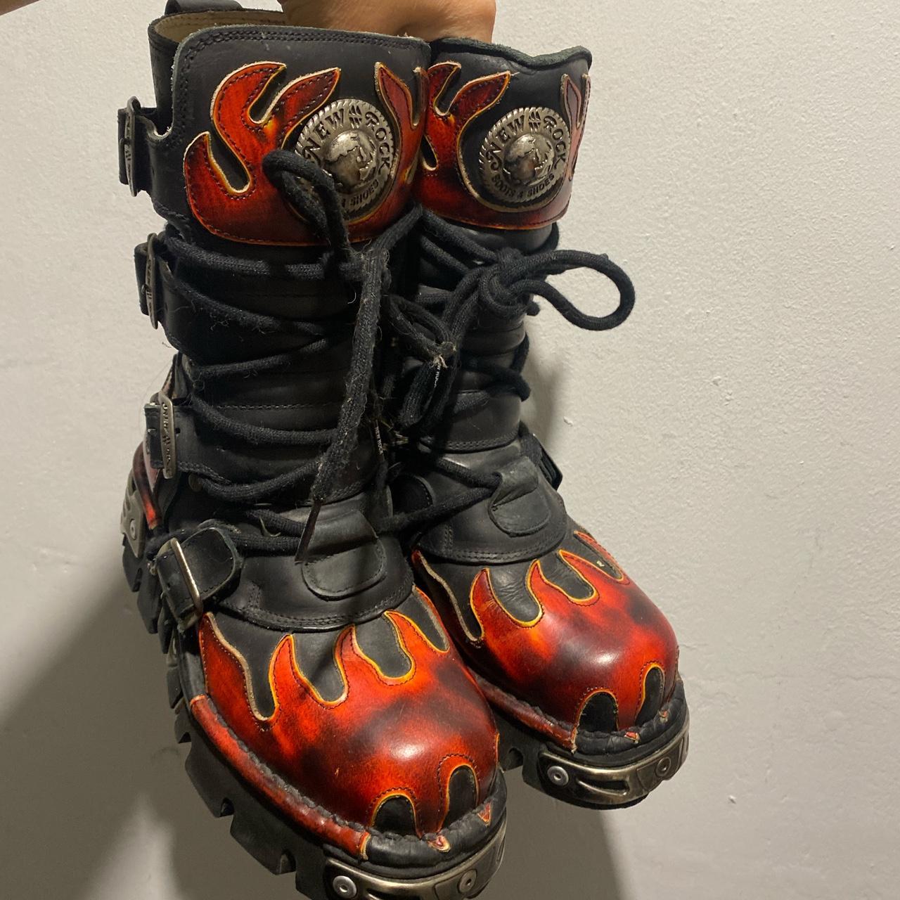new rock boots flame platform Size 4 37 In... - Depop