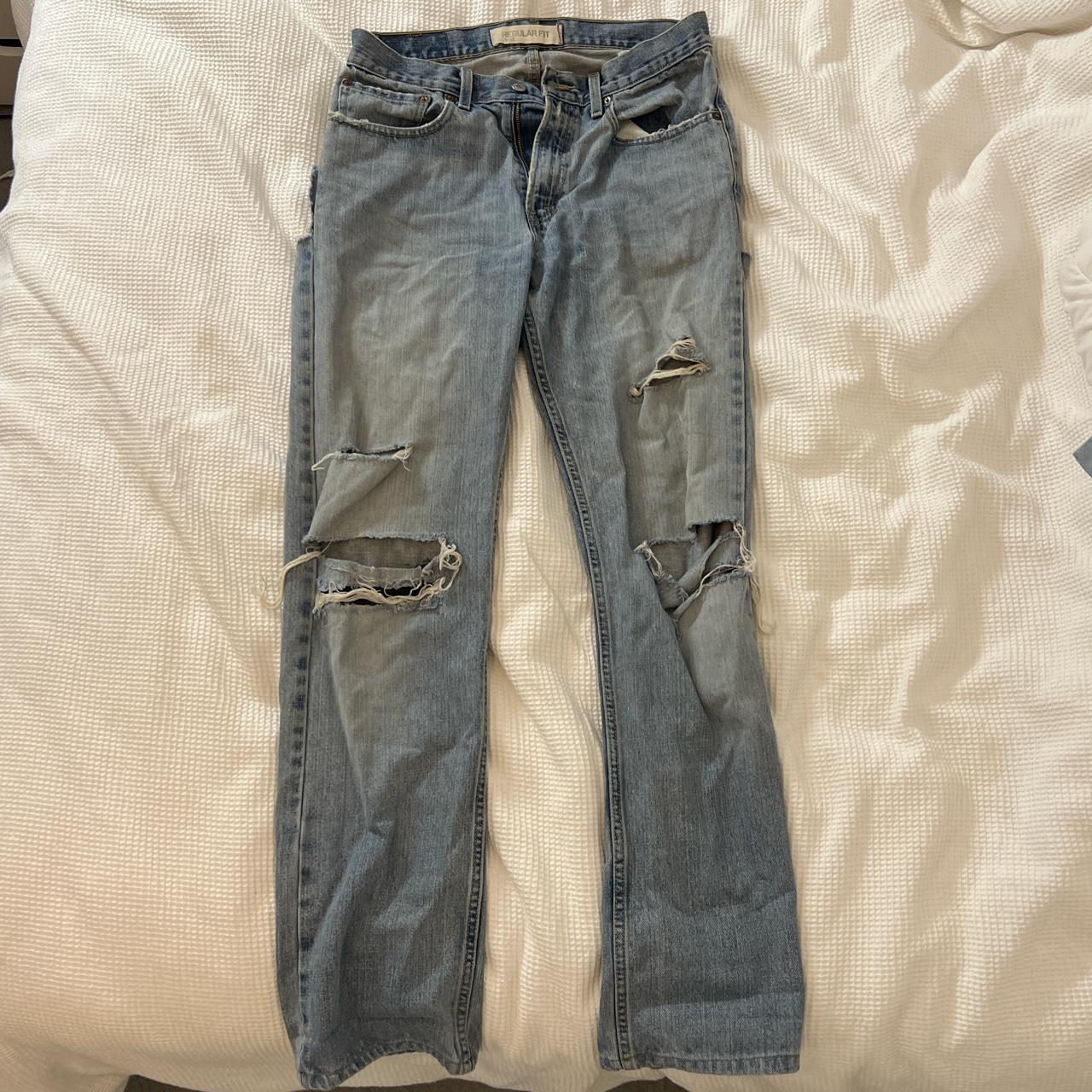 Levi 505s extremely ripped jeans, size W32 L34.... - Depop
