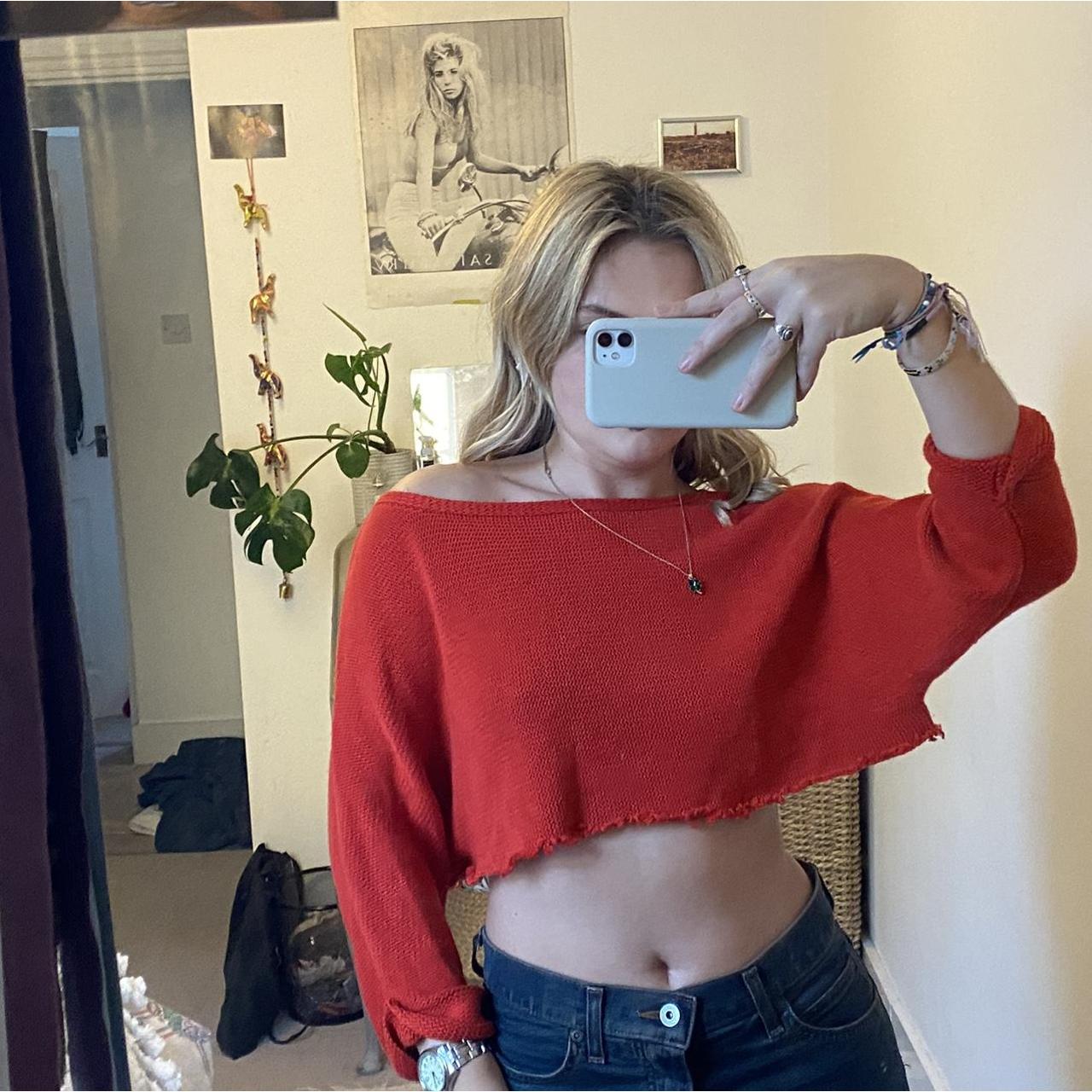 Reworked red knit top Vintage and cropped Size S/M... - Depop