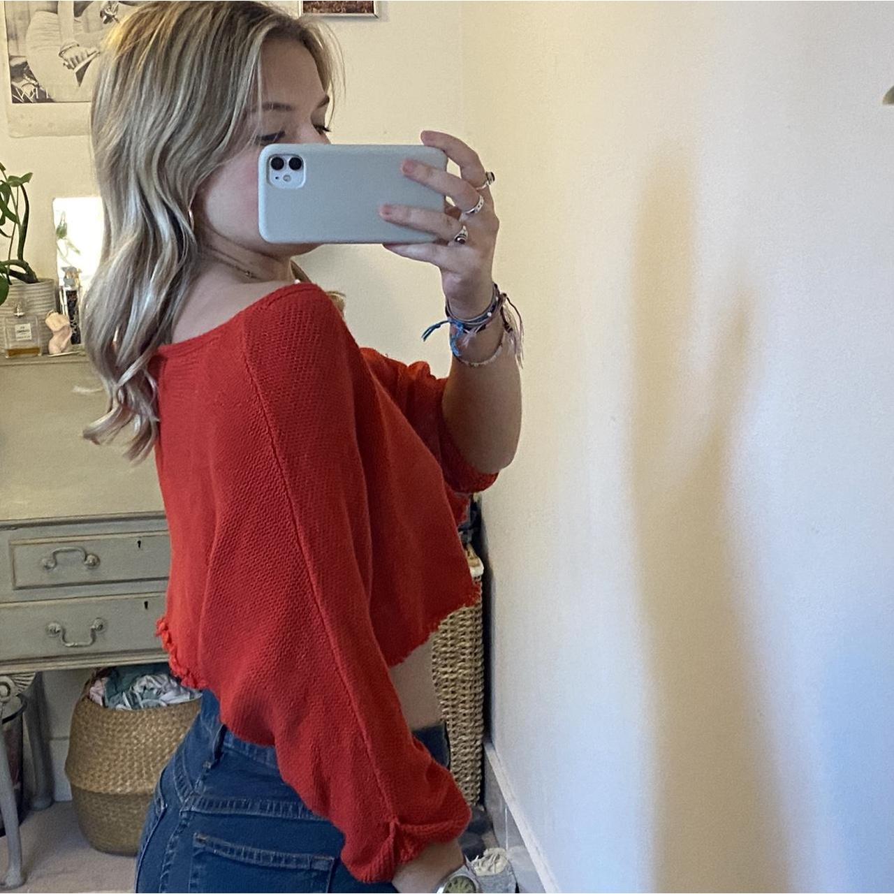Reworked red knit top Vintage and cropped Size S/M... - Depop