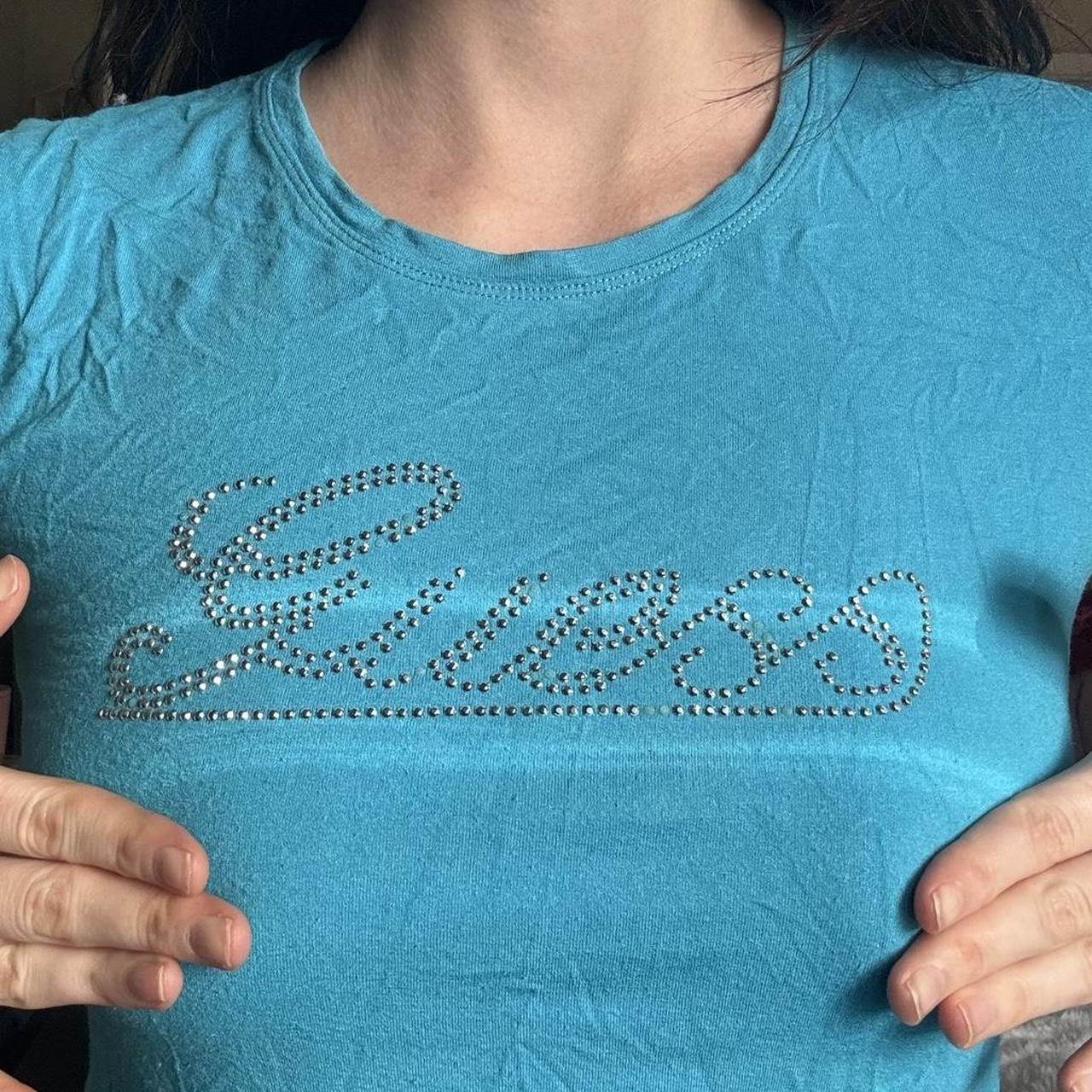Blue Guess tee with rhinestone logo #y2kfashion - Depop