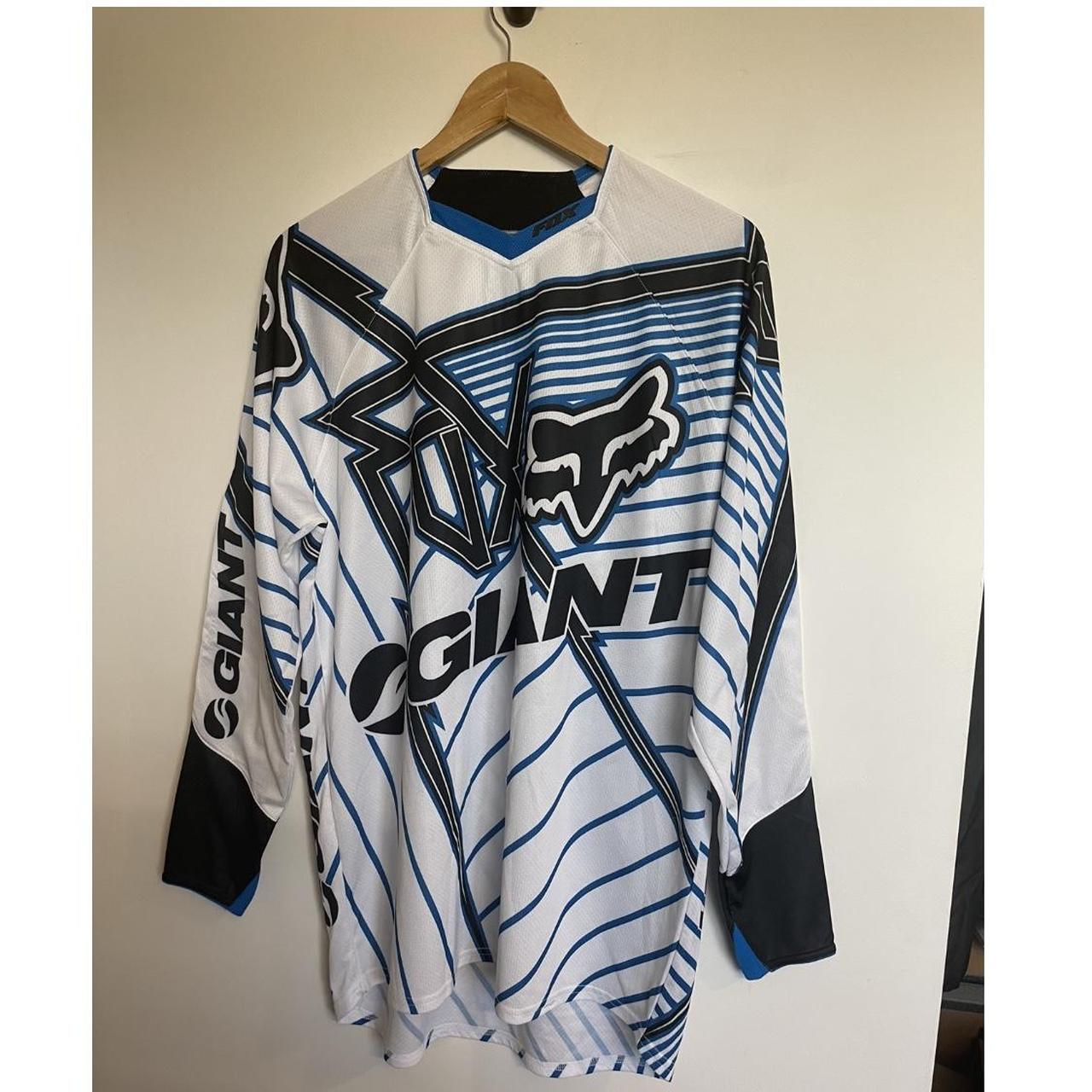 Fox Racing Men's Blue and White T-shirt | Depop